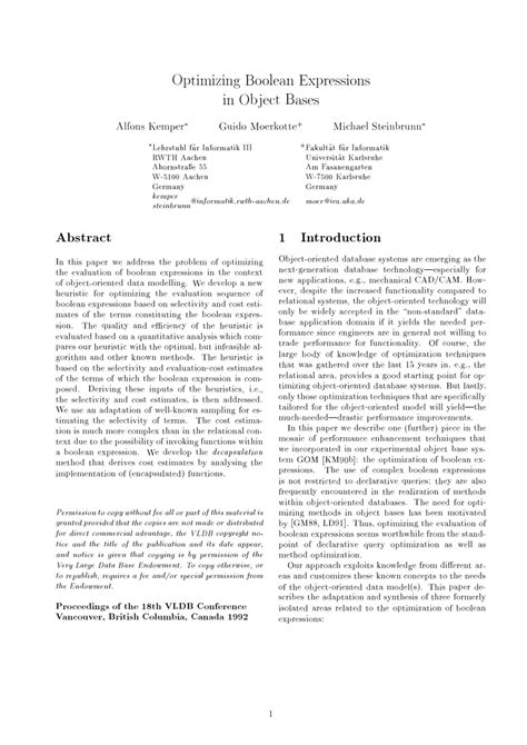 Pdf Optimizing Boolean Expressions In Object Bases