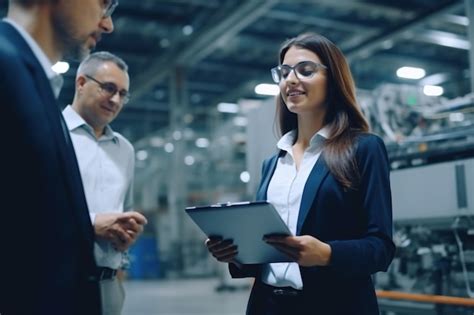 Premium AI Image In Technology Research Facility Female Project Manager Talks With Chief