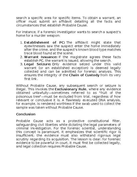 Probable Cause In Forensic Science Worksheet Classwork Homework