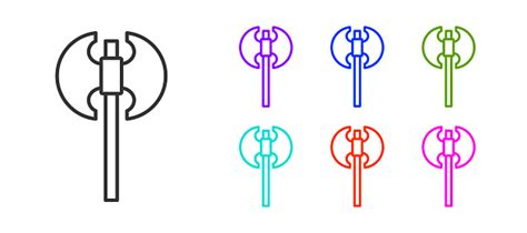 흰색 배경에 격리 된 검은 줄 중세 도끼 아이콘 전투 도끼 실행자 도끼 중세 무기 다채로운 아이콘을 설정합니다 벡터 강철에 대한 스톡 벡터 아트 및 기타 이미지 Istock