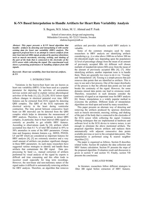 Pdf K Nn Based Interpolation To Handle Artifacts For Heart Rate Variability Analysis