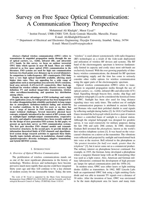 Pdf Survey On Free Space Optical Communication A Communication Theory Perspective