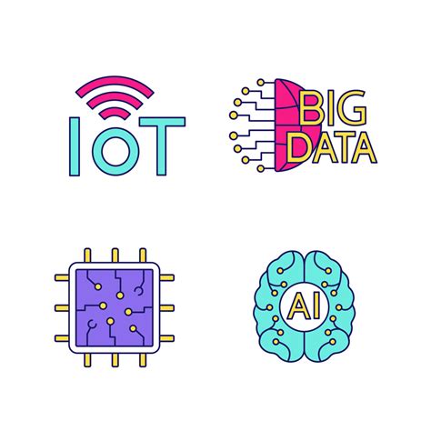 Artificial Intelligence Color Icons Set Neural Network Neurotechnology Internet Of Things