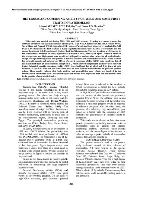 Pdf Heterosis And Combining Ability For Yield And Some Fruit Traits In Watermelon