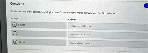 Question 1 Put The Neurons In The Correct Chronological Order For An Autonomic Motor Pathway