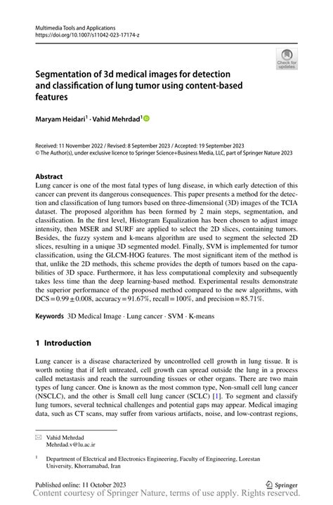 Segmentation Of D Medical Images For Detection And Classification Of Lung Tumor Using Content