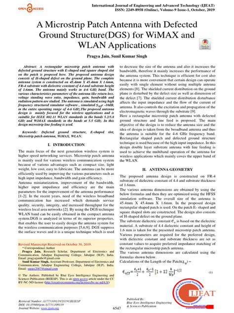 A Microstrip Patch Antenna With Defected Ground St Pdf Antenna