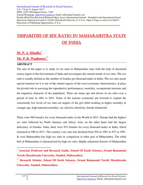 Pdf Disparities Of Sex Ratio In Maharashtra State Of India