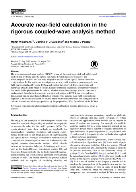 pdf accurate near field calculation in the rigorous coupled wave