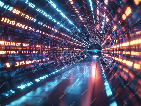 abstract binary code matrix with glowing blue lights and particle