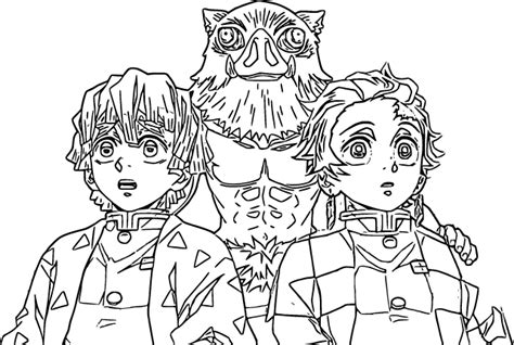 Inosuke Nezuko Tanjiro Kimetsu Coloringpagesonly Bday Yaiba Zenitsu