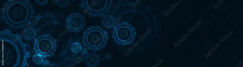 Panorama Technical Gears Wheel And Cock On Technology Background Free Space For Text Input