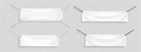 투명 한 배경에 고립 된 3d 빈 섬유 재료 포스터 이랑 세트 광고에 대 한 로프에 흰색 현실적인 교수형 빈 패브릭 가로 캔버스 배너 기호 벡터 교수형 천 간판 무료 벡터