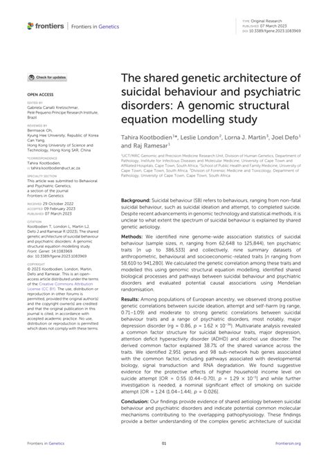 Pdf The Shared Genetic Architecture Of Suicidal Behaviour And Psychiatric Disorders A Genomic