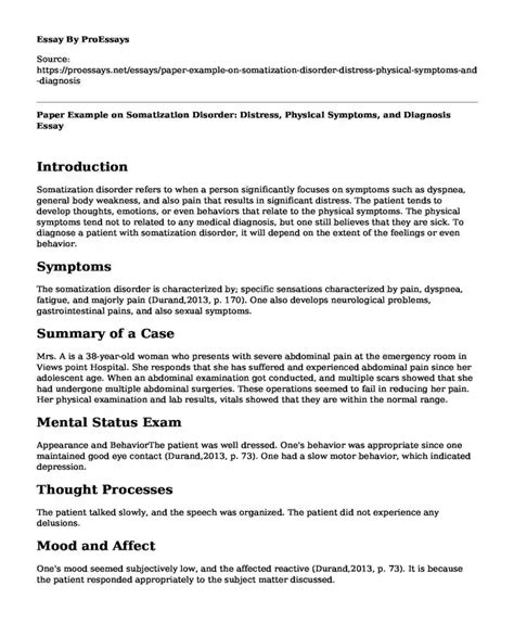 📗 Paper Example On Somatization Disorder Distress Physical Symptoms