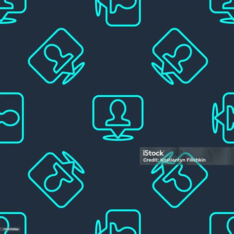 파란색 배경에 분리 된 원활한 패턴의 사람 아이콘의 실루엣이있는 녹색 선 맵 마커 Gps 위치 기호입니다 벡터 검색에 대한 스톡 벡터 아트 및 기타 이미지 Istock