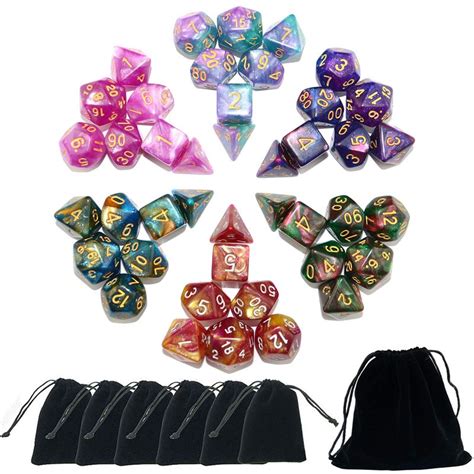 Smartdealspro Glitter Polyhedral Dice Sets With Pouches For Dnd Rpg Mtg