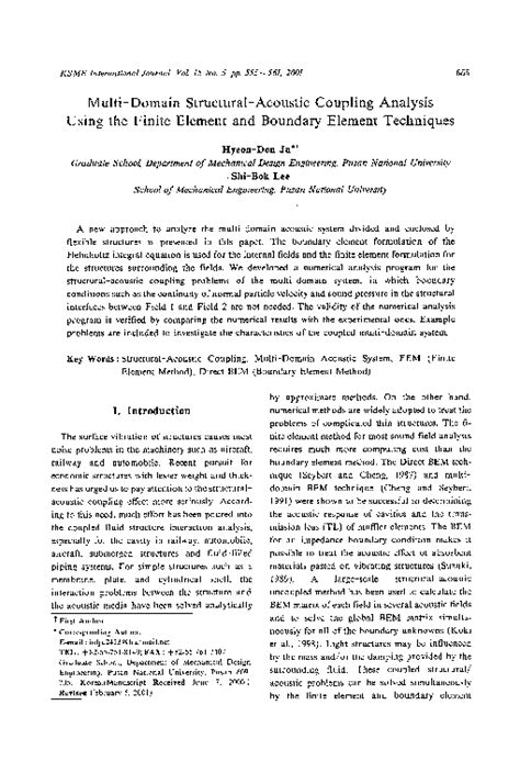 Pdf Multi Domain Structural Acoustic Coupling Analysis Using The Finite Element And Boundary