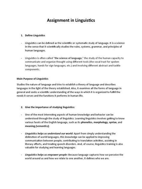 Assignment In Linguistics Pdf Linguistics Cognition