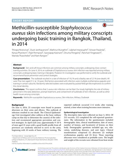 Pdf Methicillin Susceptible Staphylococcus Aureus Skin Infections Among Military Conscripts