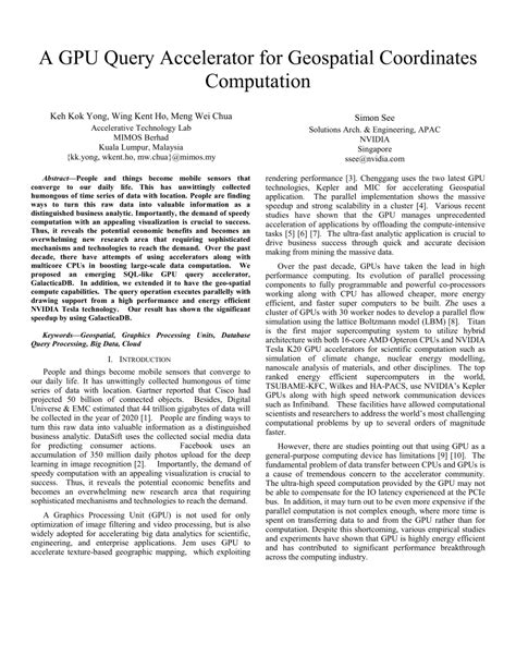 Pdf A Gpu Query Accelerator For Geospatial Coordinates Computation