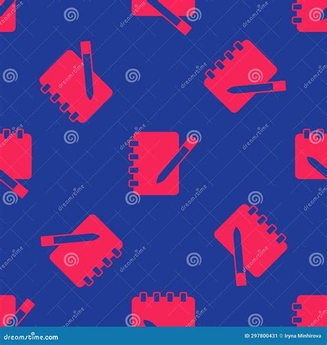 Red Notebook Icon Isolated Seamless Pattern On Blue Background Spiral Notepad Icon Babe