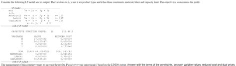 solved consider the following lp model and its output the