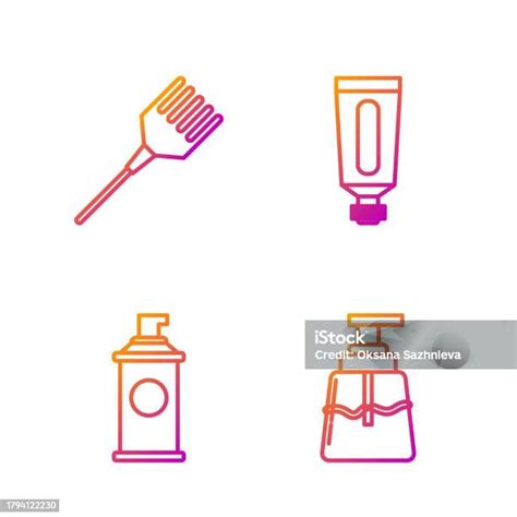세트 라인 애프터 쉐이브 쉐이빙 젤 폼 헤어 브러시 및 크림 또는 로션 화장품 튜브 그라데이션 색상 아이콘 벡터 건강한 생활방식에 대한 스톡 벡터 아트 및 기타 이미지