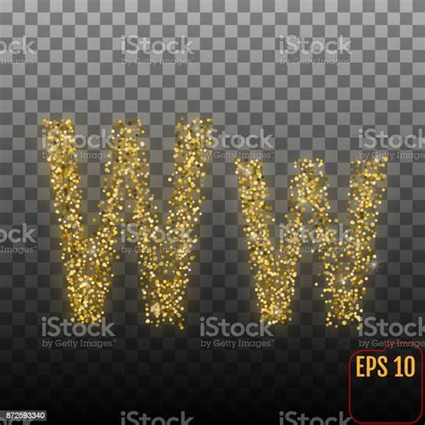 벡터 알파벳입니다 투명 한 바탕에 골드 편지 W입니다 골드 알파벳 로고입니다 골든 색종이 반짝이 개념입니다 글꼴 스타일벡터 일러스트 레이 션입니다 0명에 대한 스톡 벡터