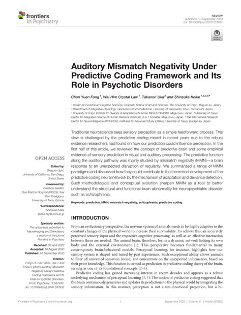 Pdf Auditory Mismatch Negativity Under Predictive Coding Framework And Its Role In Psychotic