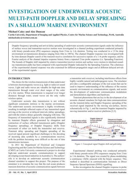 Investigation Of Underwater Acoustic Multi Path Doppler And Delay