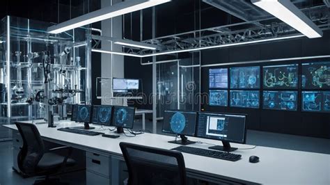 High Tech Lab Design Featuring Quantum Computing And Robotic Assistance Stock Image Image Of