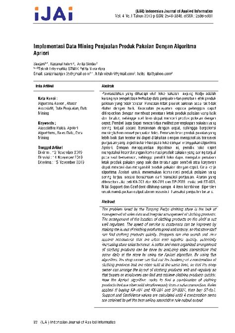 Pdf Implementasi Data Mining Penjualan Produk Pakaian Dengan