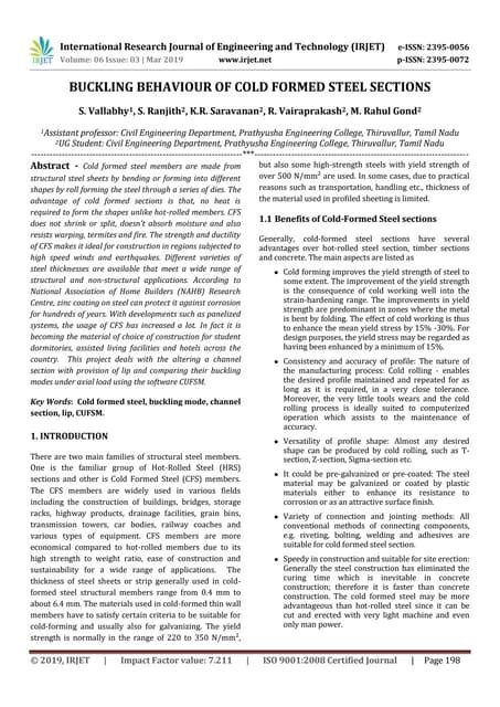 Irjet Buckling Behaviour Of Cold Formed Steel Sections Pdf