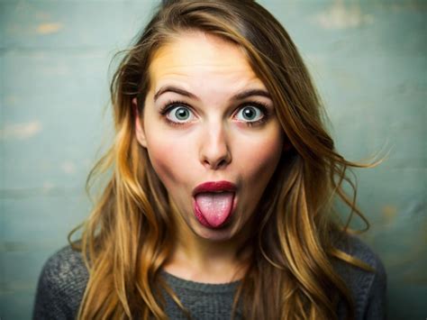 Premium Photo A Young Women Making A Curious Face With Her Tongue Out
