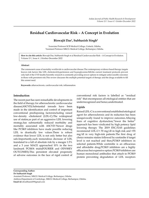 Pdf Residual Cardiovascular Risk A Concept In Evolution