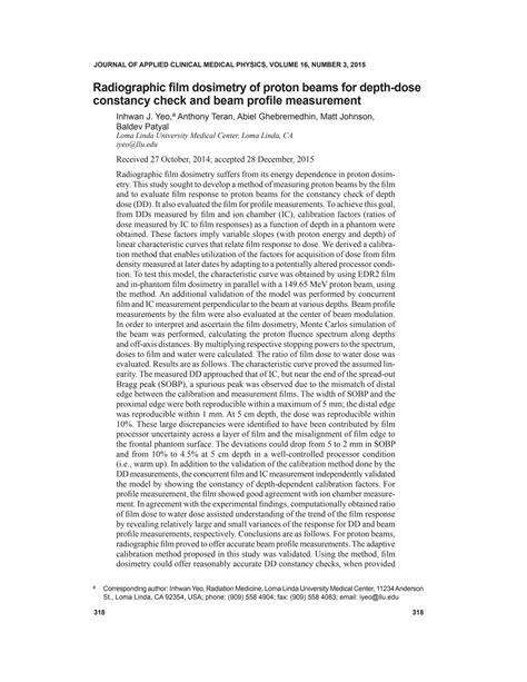 Solution Radiographic Film Dosimetry Of Proton Beams For Depth Dose