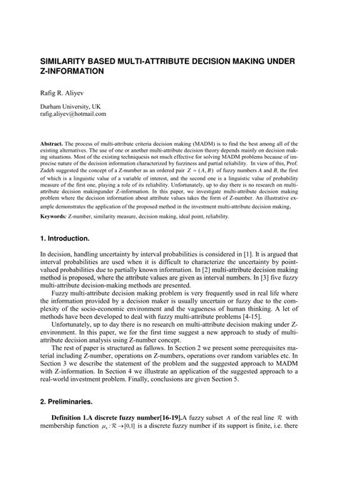 Pdf Similarity Based Multi Attribute Decision Making Under Z Information