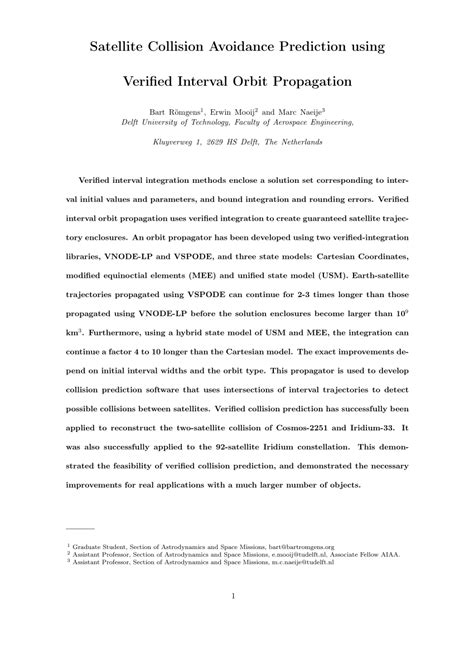 Pdf Satellite Collision Avoidance Prediction Using Verified Interval