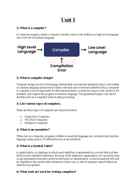 Compiler Design Short Answers All Osmania University Unit I 1 What