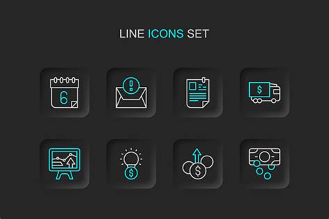 라인 스택 지폐 현금 금융 성장 달러 전구 모니터 그래프 차트 장갑차 이력서 봉투 및 달력 아이콘을 설정합니다 벡터 0명에 대한 스톡 벡터 아트 및 기타 이미지 Istock