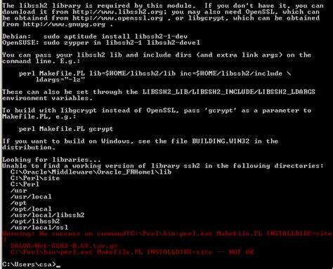 perl unable to install net ssh2 on windows stack overflow