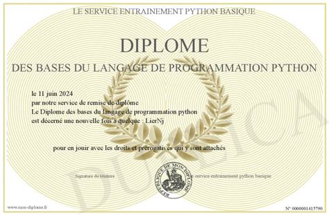 Diplome Des Bases Du Langage De Programmation Python