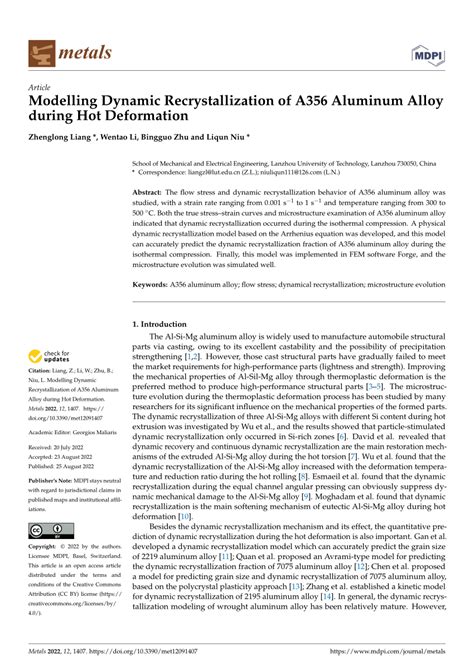 Pdf Modelling Dynamic Recrystallization Of A356 Aluminum Alloy During