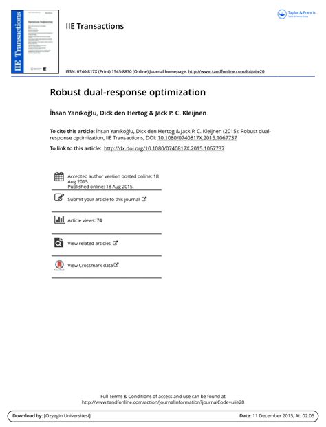 Pdf Robust Dual Response Optimization Selected As The Best Paper In Iise Transactions