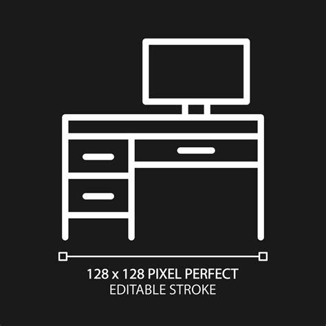 Writing Table Pixel Perfect White Linear Icon For Dark Theme Home Office Desk With Computer