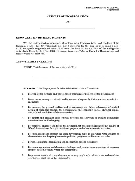 Articles Of Incorporation Homeowners Association Pdf