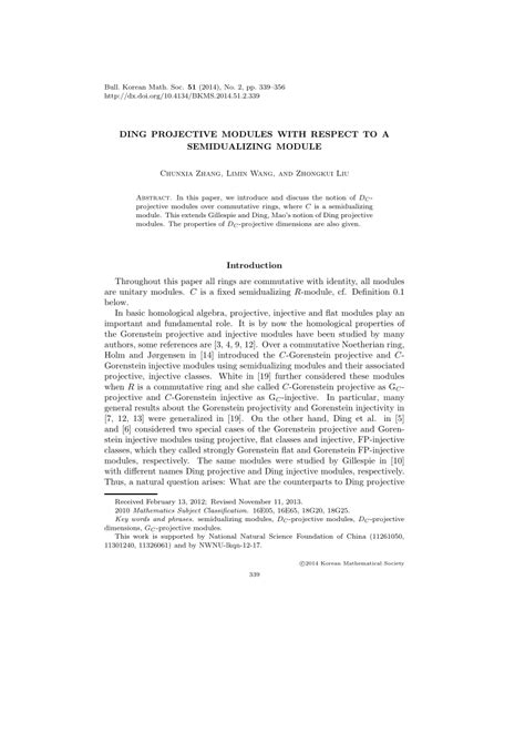 Pdf Ding Projective Modules With Respect To A Semidualizing Module