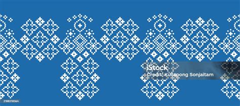 민족 패턴 전통적인 모티브 Ikat 기하학적 패브릭 패턴 크로스 스티치 Ikat 자수 민족 동양 픽셀 블루 배경 추상 벡터 일러스트 레이 션 0명에 대한 스톡 벡터 아트 및