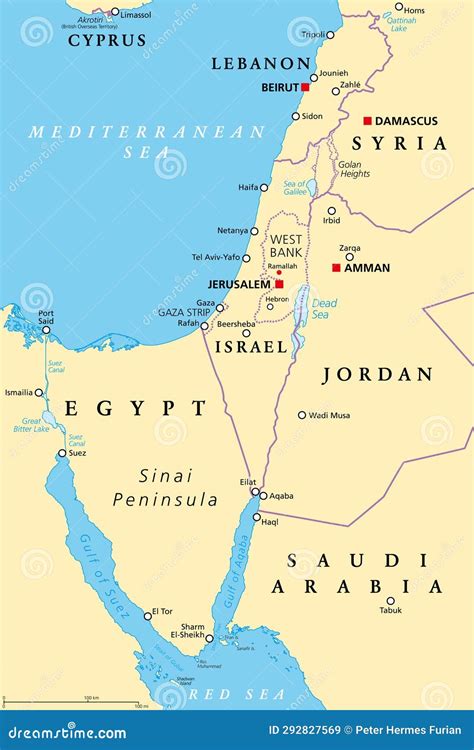 Israel And The Sinai Peninsula The Southern Levant Political Map Stock Vector Illustration